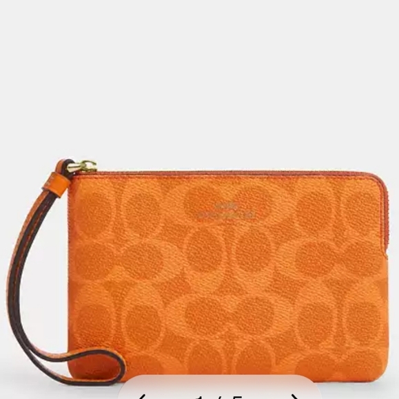Bags | Coach Orange Corner Zip Wristlet In Signature Canvas | Poshmark
